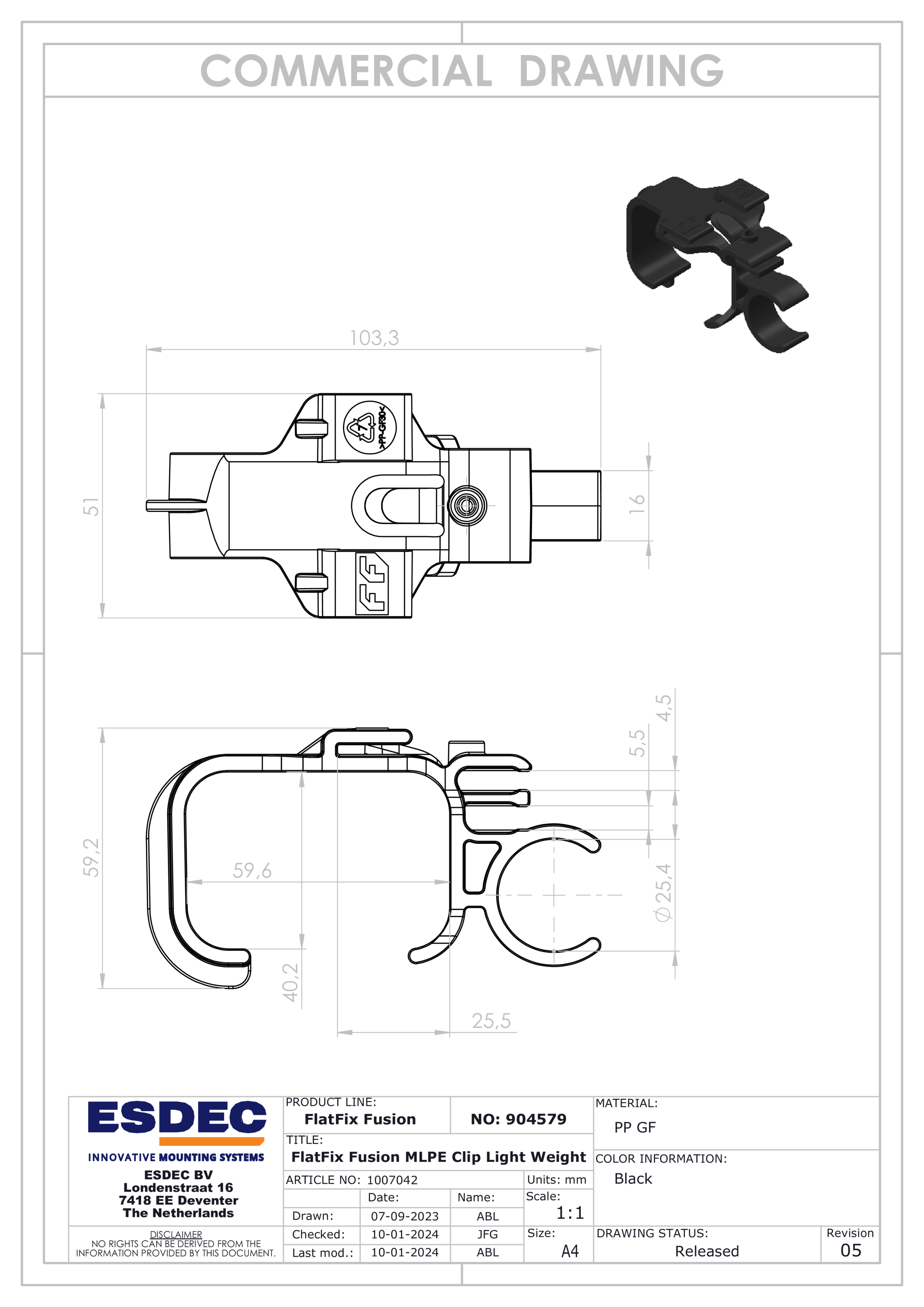 Libra Energy - Esdec | FlatFix Fusion | Cable clip | Lightweight